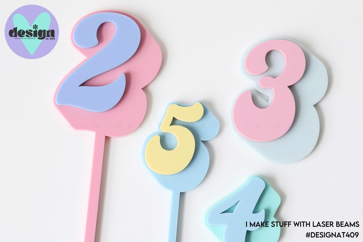 Shadow Number Cake Topper (Stick or No Stick / 2 Sizes) – Design at 409