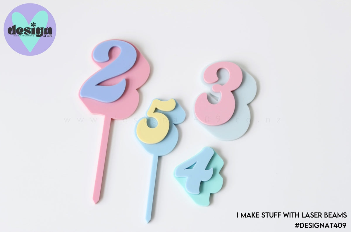 Shadow Number Cake Topper (Stick or No Stick / 2 Sizes) – Design at 409