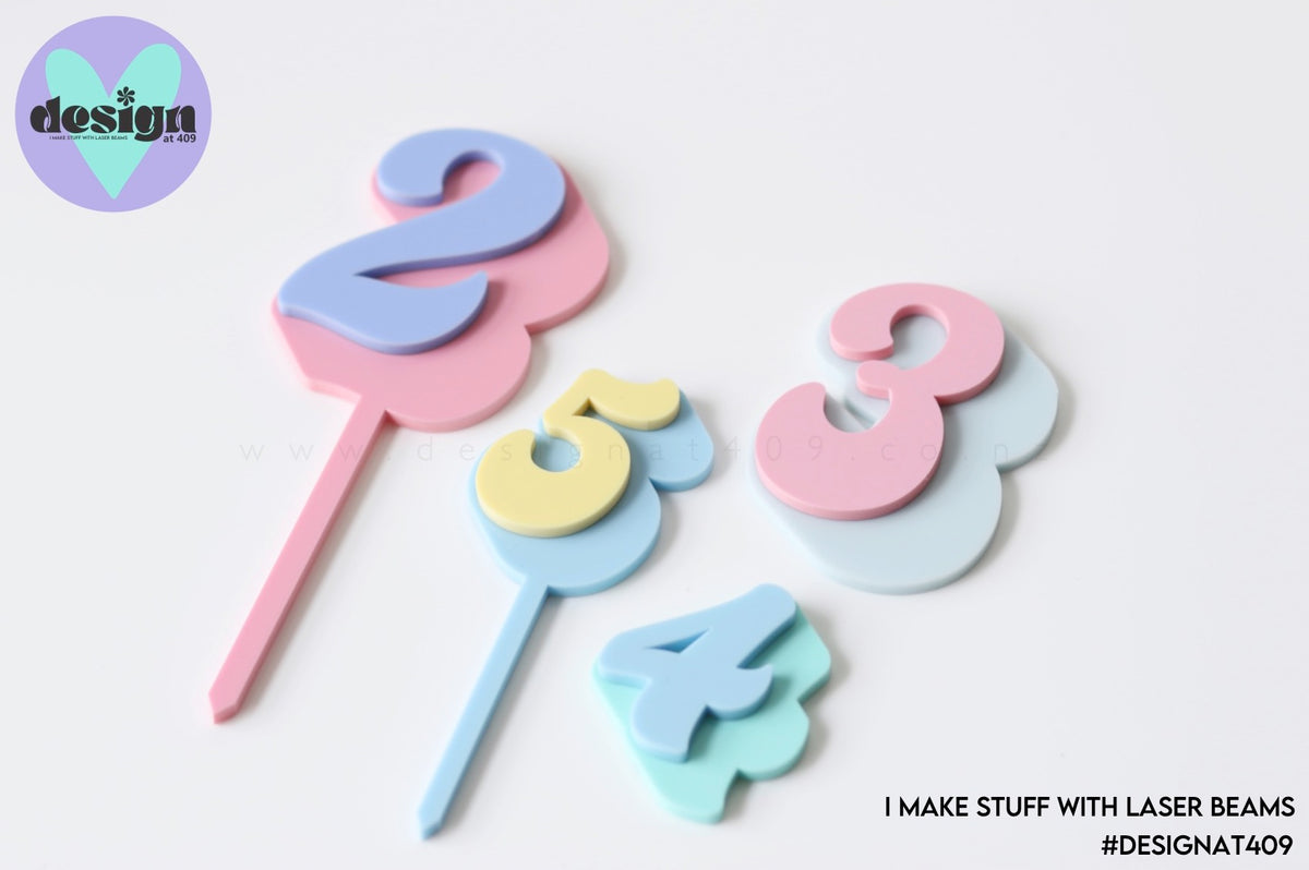Shadow Number Cake Topper (Stick or No Stick / 2 Sizes) – Design at 409