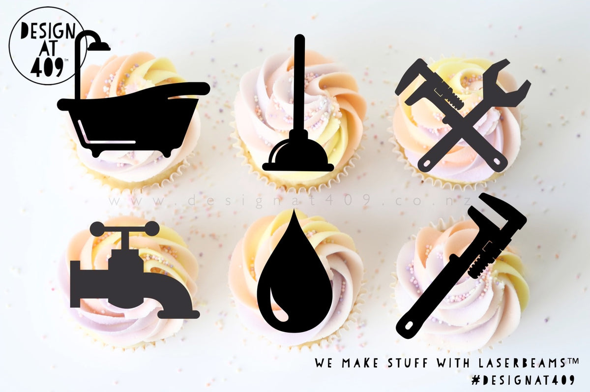 Plumbing Themed Shaped Cut Out Cupcake Topper – Design at 409
