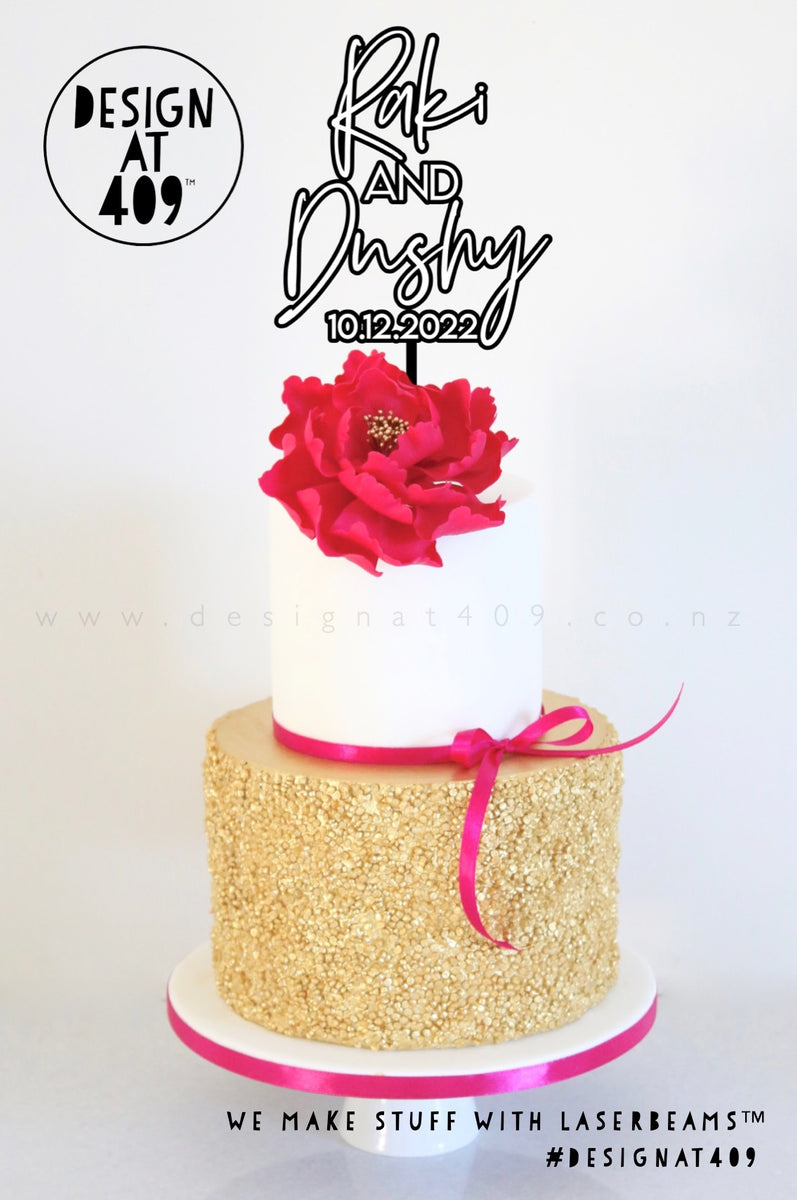 Custom Name And Name With Date Layered Cake Topper – Design at 409
